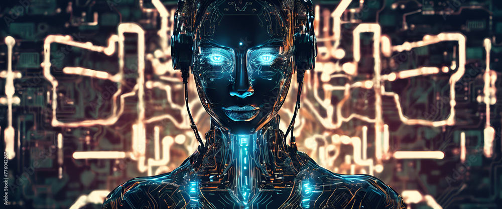 Artificial Intelligence and Human Zombies, a robot face surrounded by ...