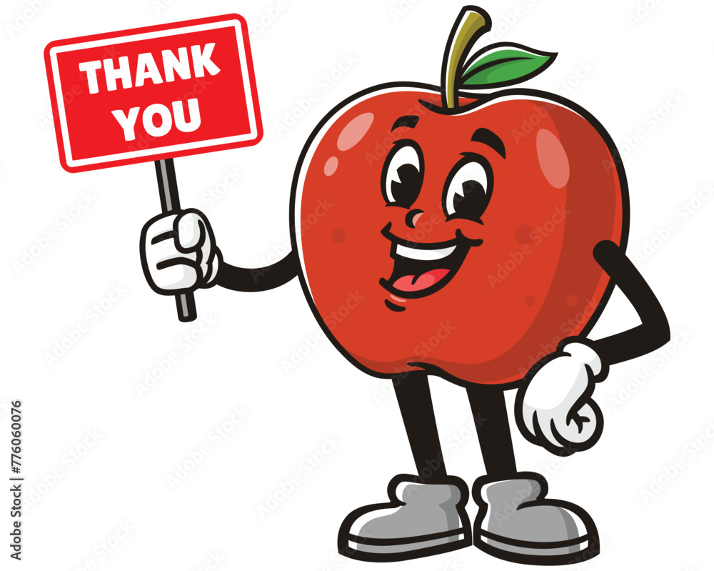Apple holding thank you sign board cartoon mascot illustration ...