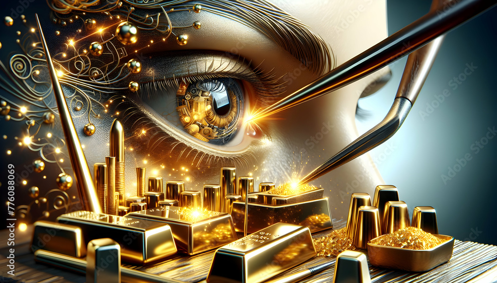 for advertisement and banner as Goldsmith Gaze An eye close up with a ...