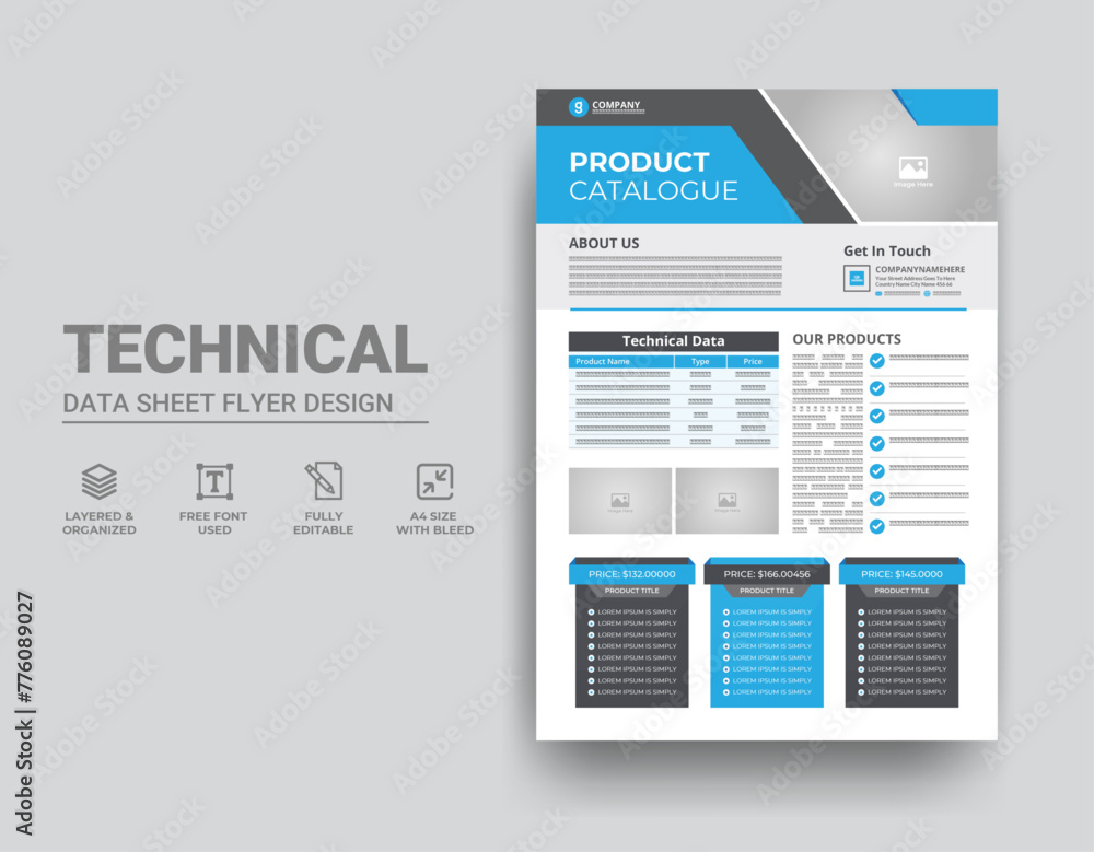 Technical Data Sheet Template Price Table Flyer Design Stock Vector ...