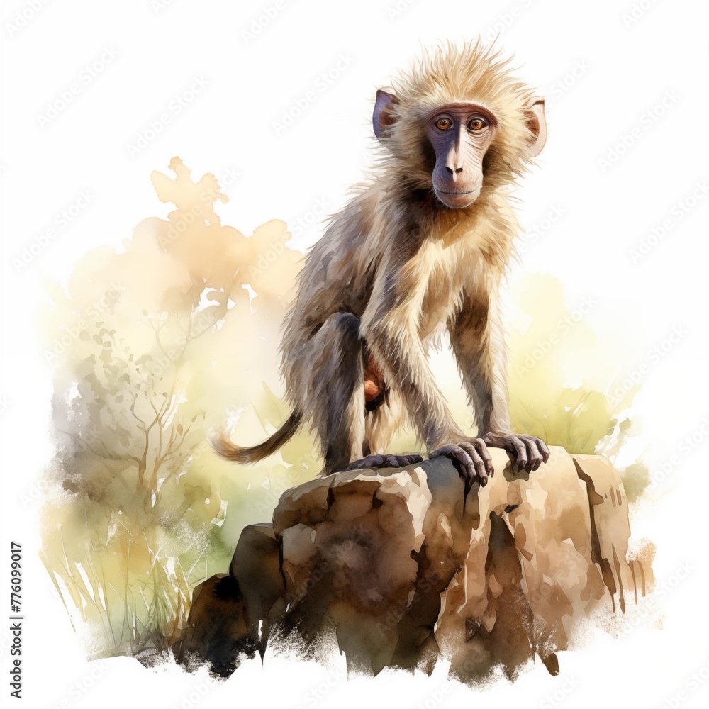 Baboon monkey. Baboon clipart. Safari African nature animal. Watercolor ...