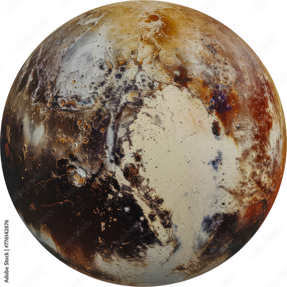 Pluto planet surface texture in outer space cut out on transparent ...