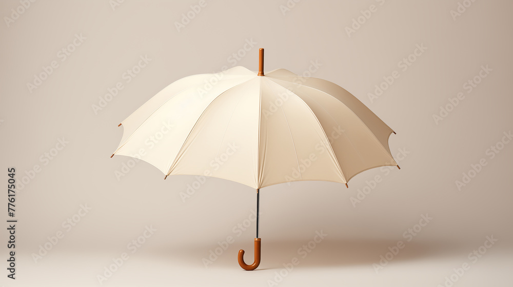 Open umbrella closeup isolated on white beige background. Front view of ...