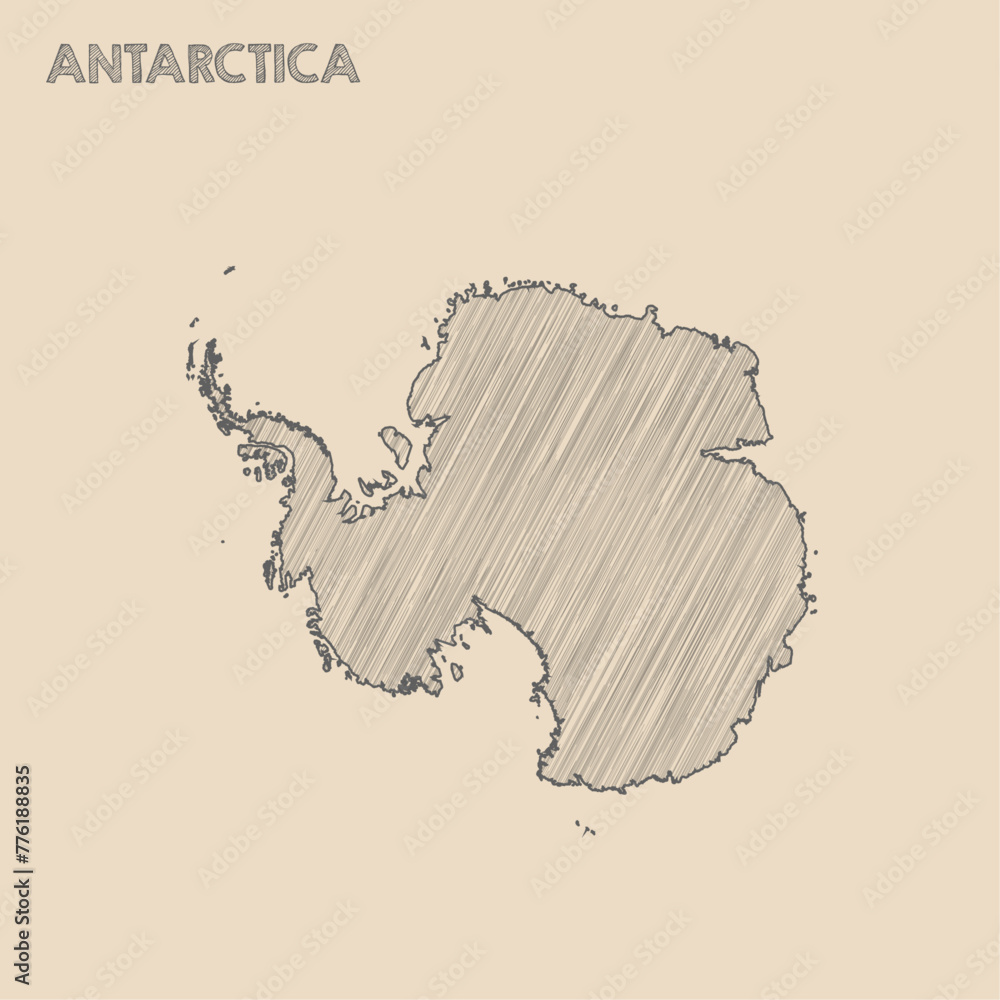 Antarctica map hand drawn Sketch background vector, Antarctica freehand ...