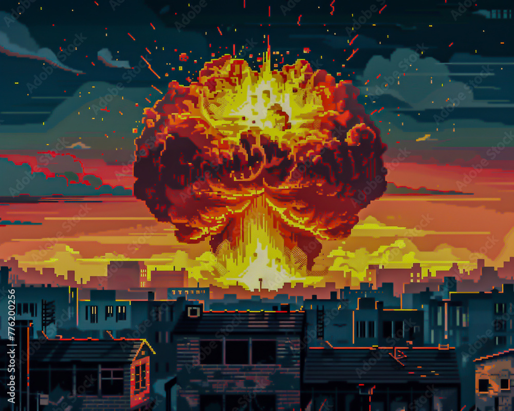 Stock-Foto „Illustrate a game level with a 2D pixelated cartoon ...