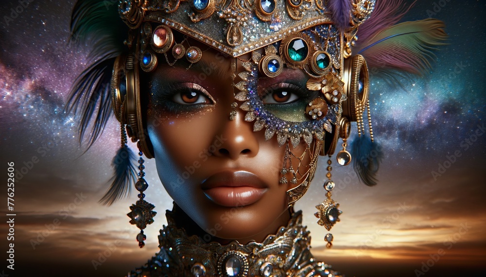 Woman Portrait in Lace Jewelry Mask. Mesmerizing Myth Fairy Face. AI ...