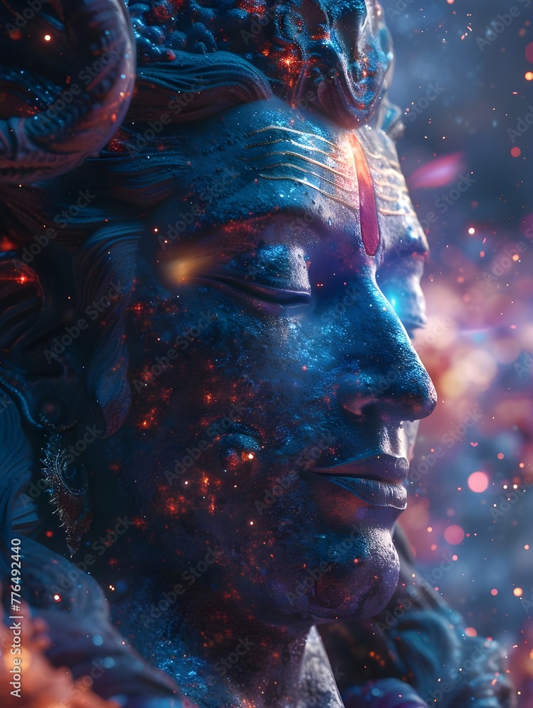 Closeup Portrait of Hyper-Realistic Lord Shiva in Cosmic Blue Wallpaper ...