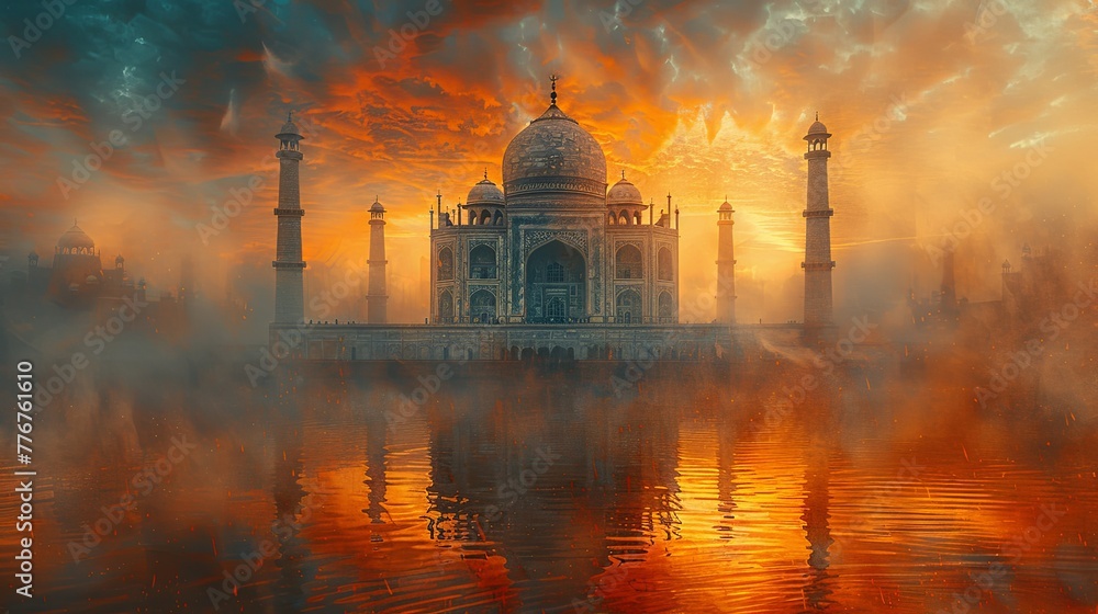 The painting of the Taj Mahal is reimagined through the lens of action ...