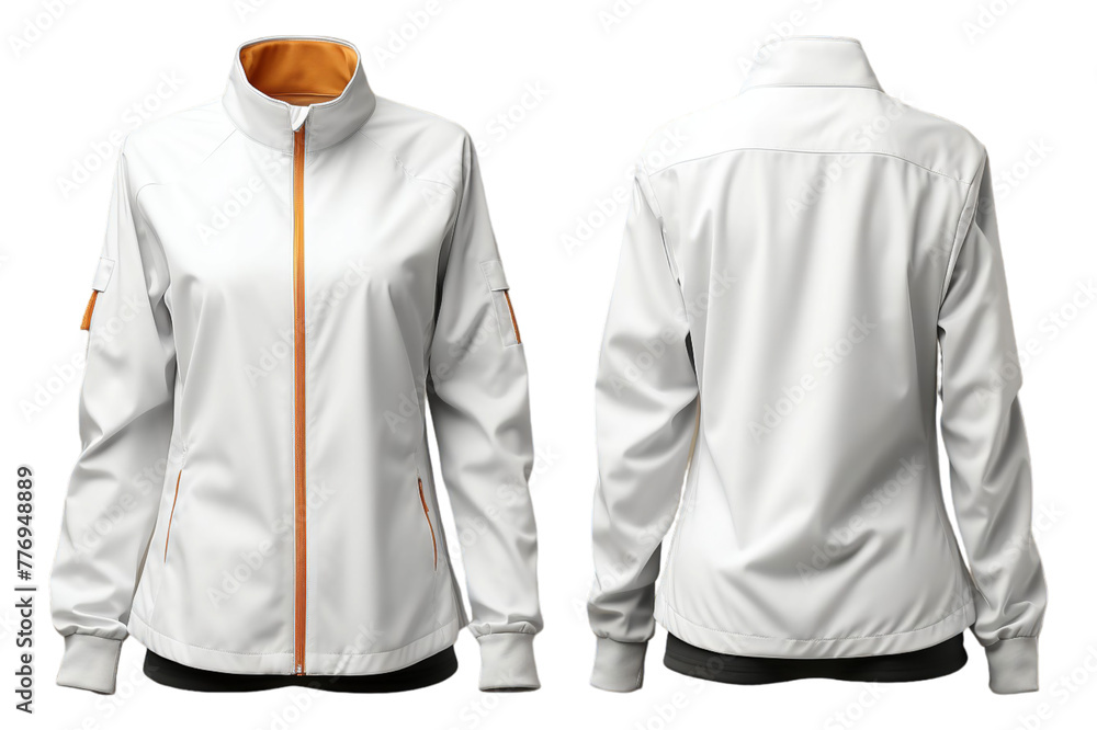 Plain white women's jacket mockup, Front and back view, isolated on ...