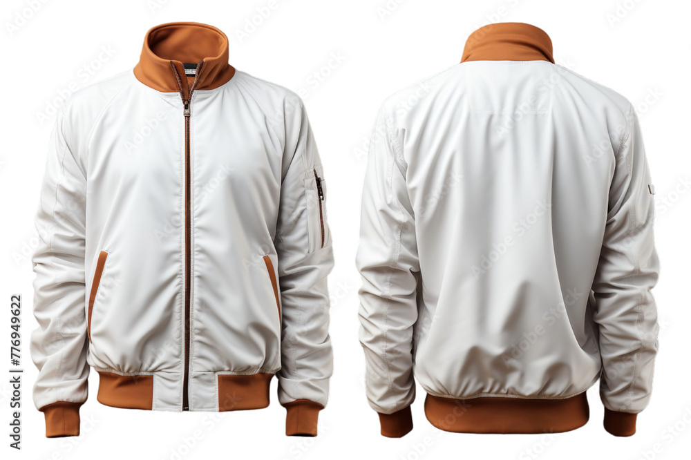 Plain orange white jacket mockup, parachute material, Front and back ...