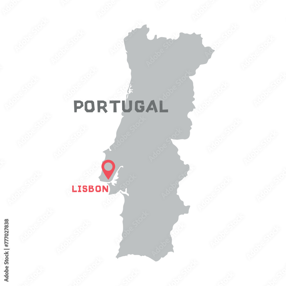 Portugal vector map illustration, country map silhouette with mark the capital city of Portugal ...