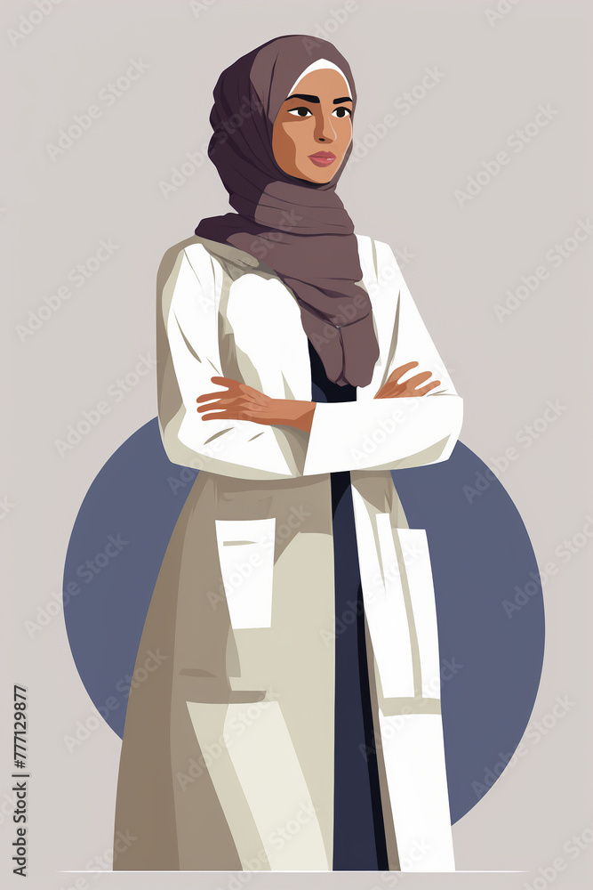 One single line drawing of young muslimah Arabian doctor pose standing ...