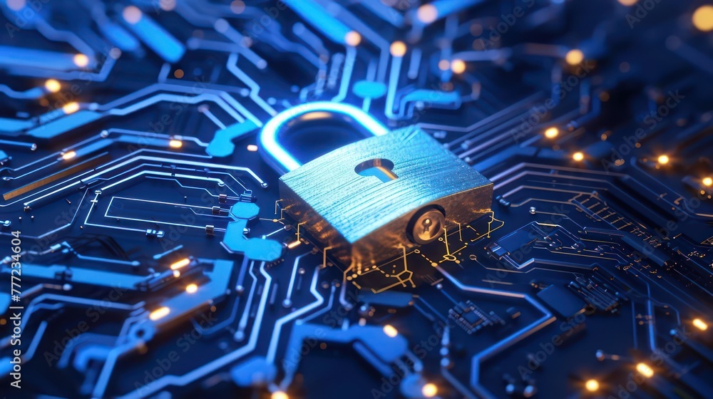 Illustration Stock genetic cybersecurity scene with a padlock ...