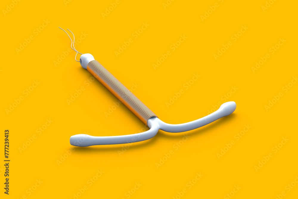 One birth control device on orange background. T-shape female ...
