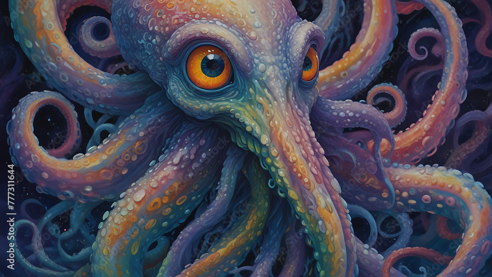 A mesmerizing tentacled alien creature, its sinewy appendages swirling ...