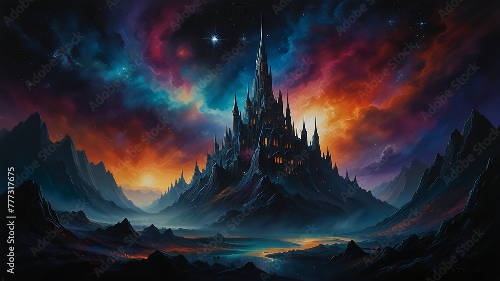 A swirling, abyssal void punctuated by clusters of shimmering stars, a ...