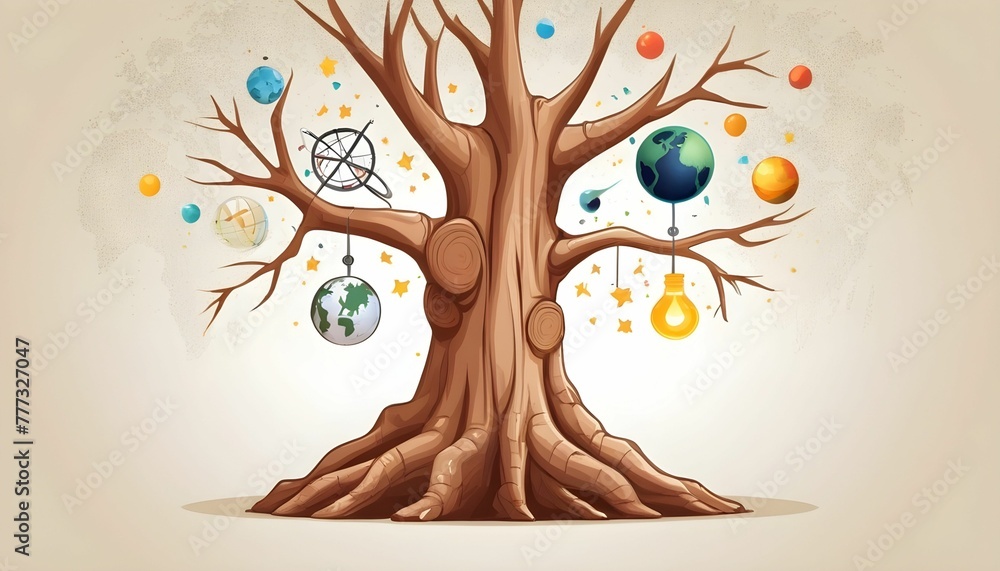 Scientific Tree Trunk for World Teacher Day Illustration Vector banner ...