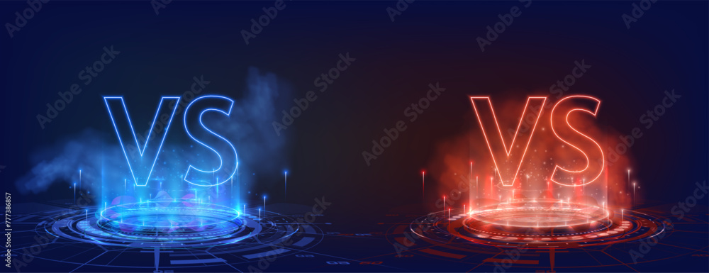 Epic Versus Battle Arena with Neon VS Sign. Two glowing neon 'VS' signs ...