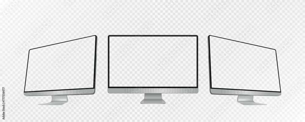 Desktop pc vector mocup. monitor display with blank screen isolated on background. Computer ...