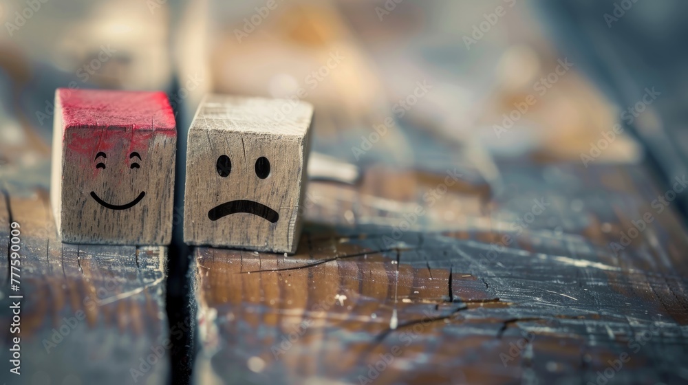 Mental health and emotional state, Smile face in bright side and sad ...