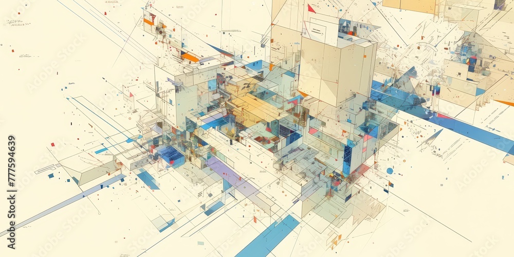 A modern abstract drawing of an architectural plan, filled with ...