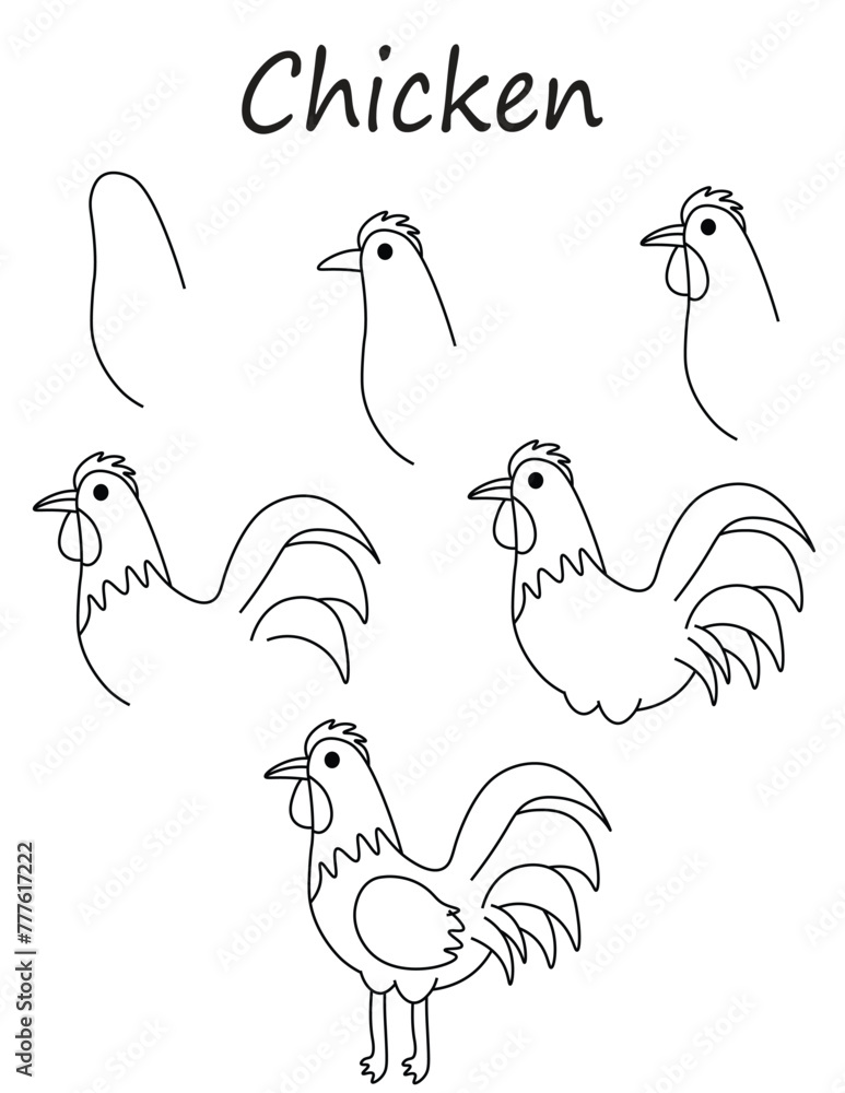 How to draw back view of chicken vector illustration. Draw a funny ...
