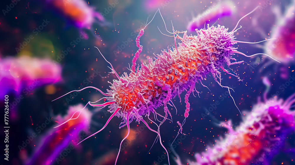 Salmonella typhi under the microscope. 3d visualization. Stock ...