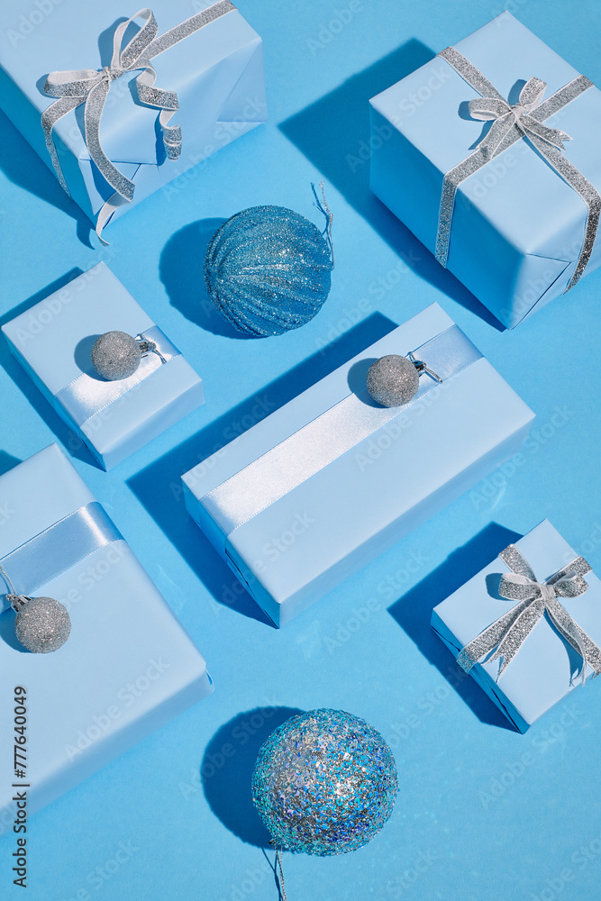 pattern of blue Christmas gifts Stock Photo | Adobe Stock