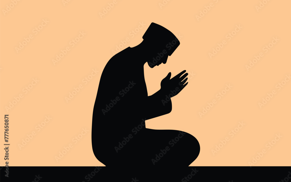 Muslim Man Praying Making Supplication Silhouette Vector Illustration ...