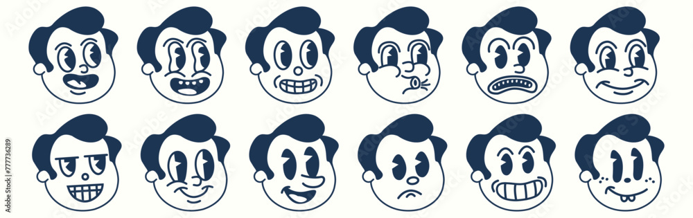 Vintage 50s cartoon and comic happy facial expression. Logos, Retro ...