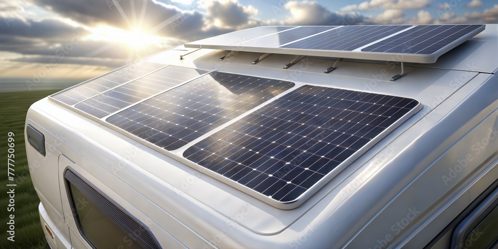Eco-friendly van equipped with solar panels harnessing renewable energy ...