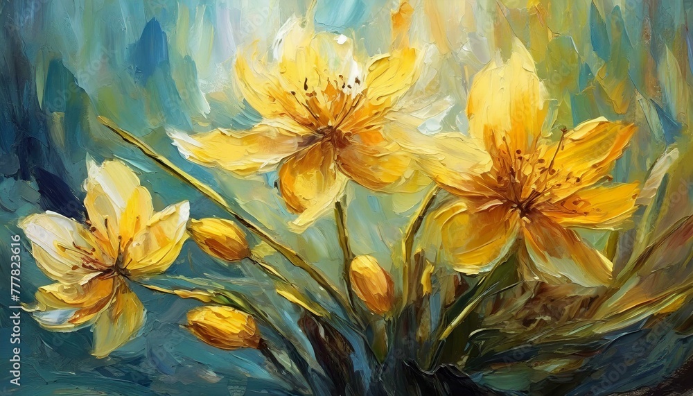 Pintura flores tonos pasteles efecto pinceladas Stock Illustration ...