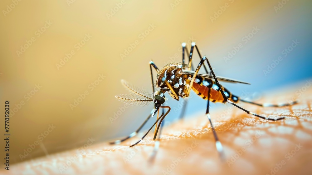 Mosquito Feeding on Human Skin, Aedes Aegypti, Dengue, Malaria, Zika, Chikungunya, Febre Amarela ...