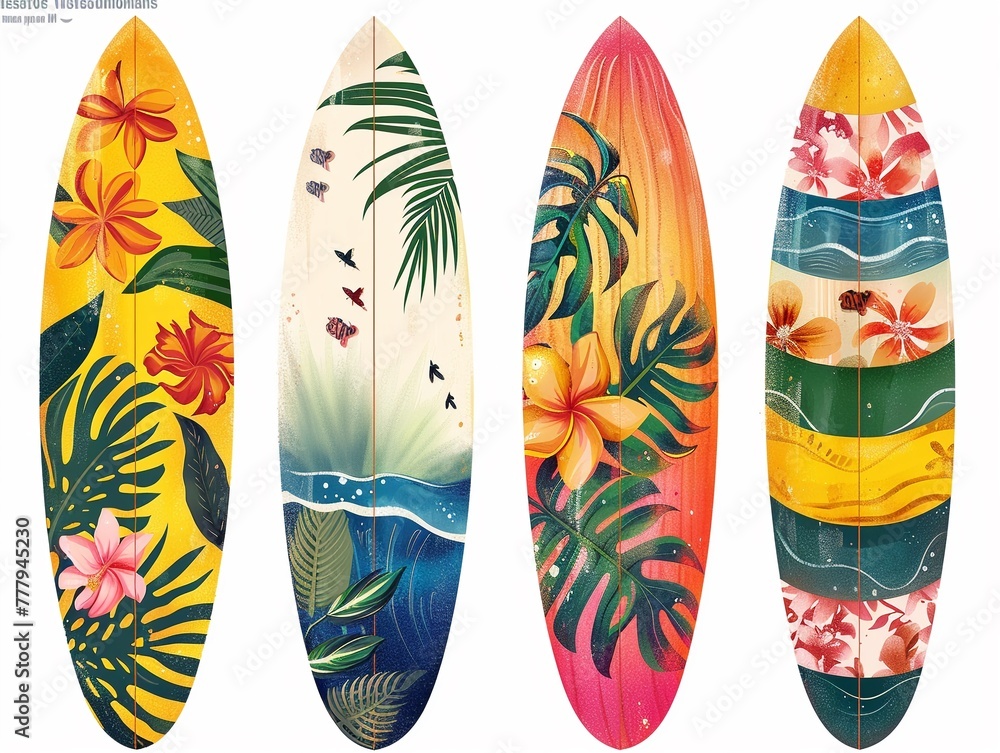 Surfboard clipart with tropical designs Stock Illustration | Adobe Stock