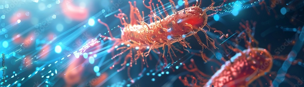 High-resolution image of gut bacteria and probiotics interacting with ...