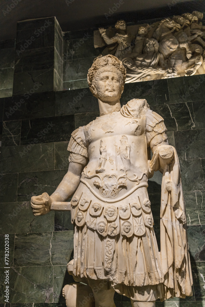 Greco Roman sculpture of armoured Emperor Hadrian as exhibited at the ...