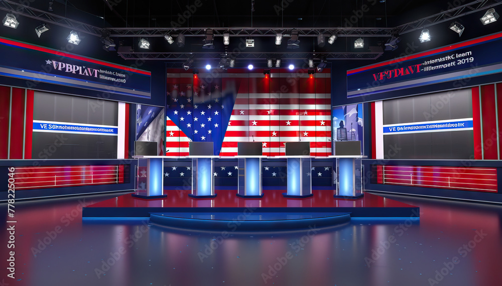 Political Talk Show Set: A political-themed set with news desk ...