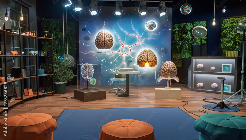 Illustration Stock Neuroscience Talk Show Studio: Set with neuroscience ...