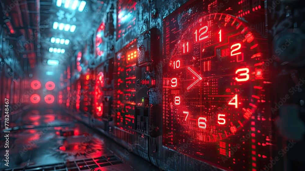 server downtime concept with broken clock and error message, system ...