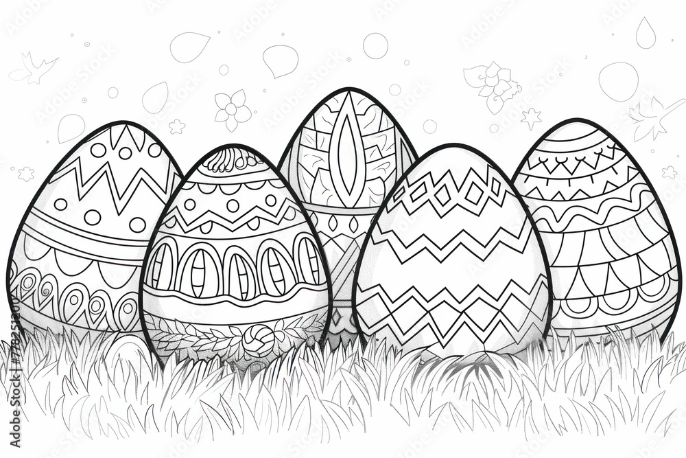 Colorful Easter Eggs in the Green Grass Coloring Pages for Free ...