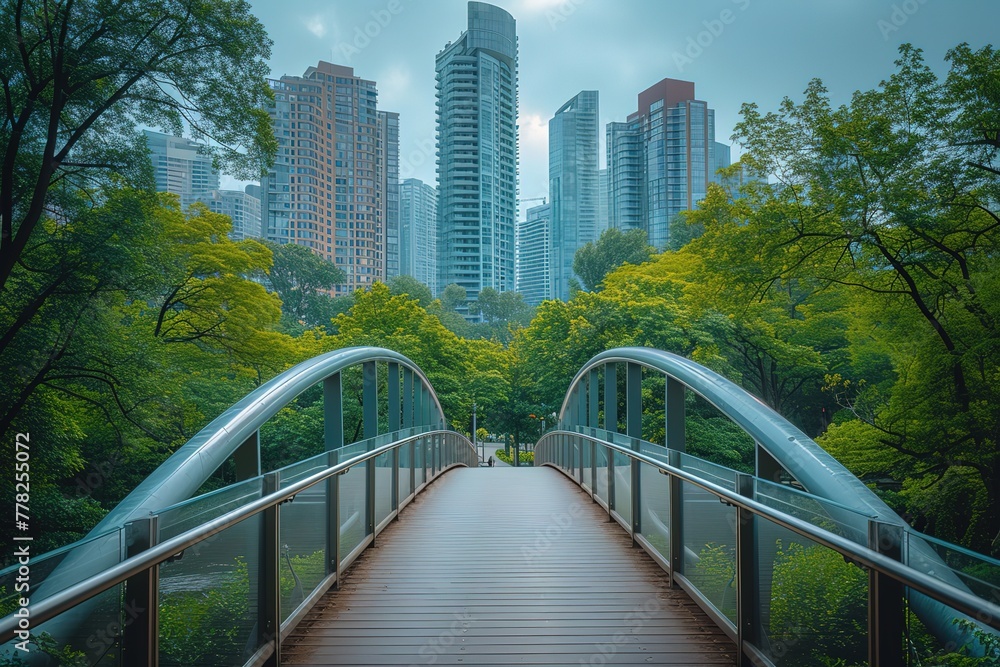 Pedestrian Bridge Elevated pedestrian bridge connecting two parts of a ...