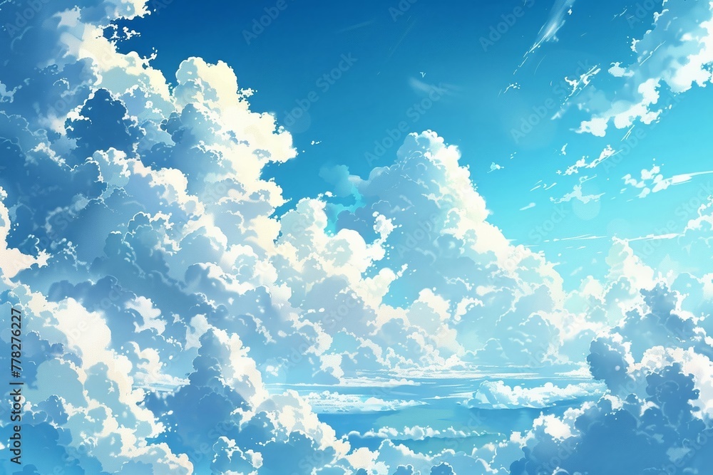 Drawing a beautiful manga-inspired artwork depicting a sunny sky with ...