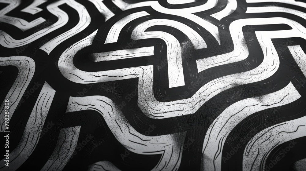 Black and white seamless pattern of an abstract maze, hand drawn with ...