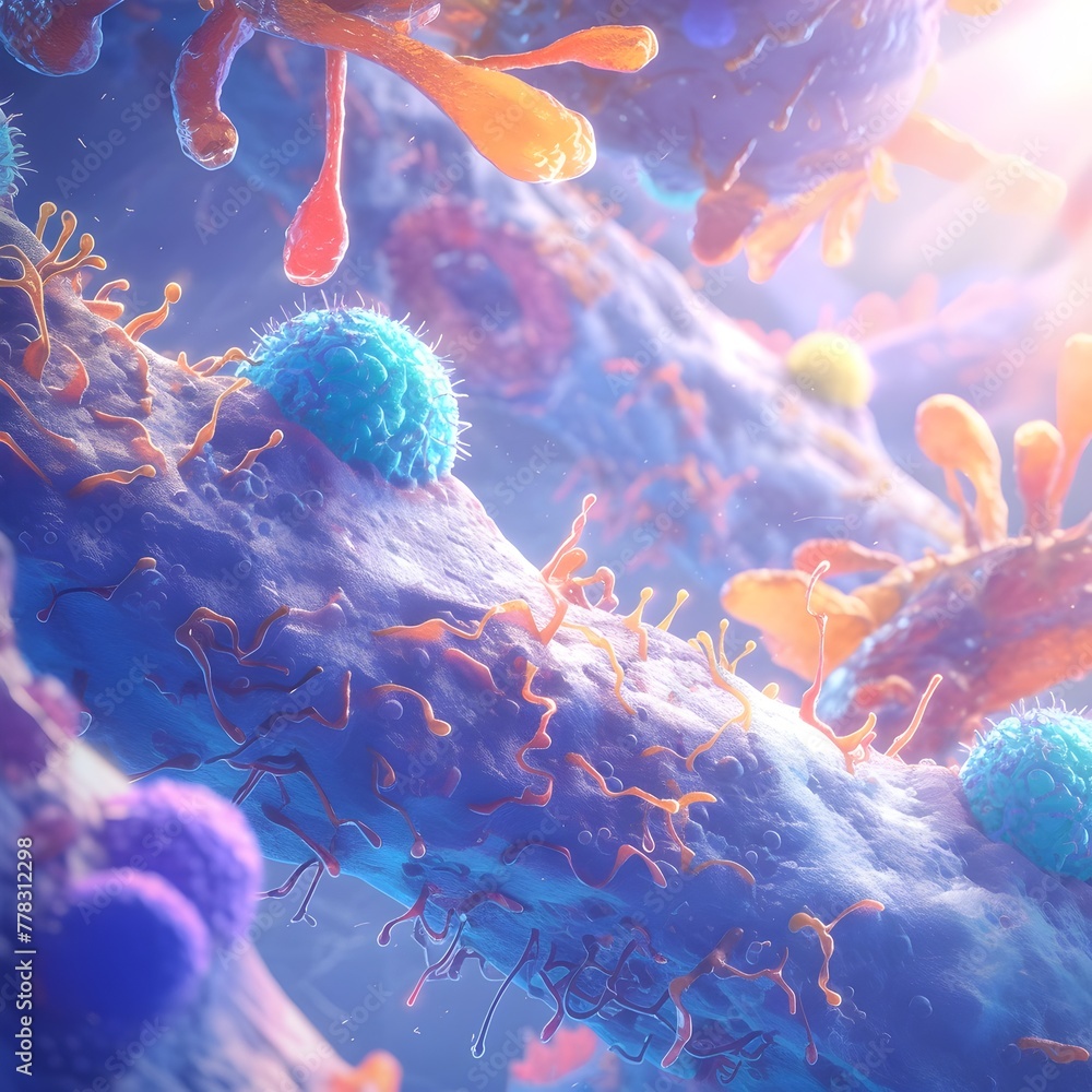 Vibrant Microscopic View of Immune System Cells in Action Detailed ...