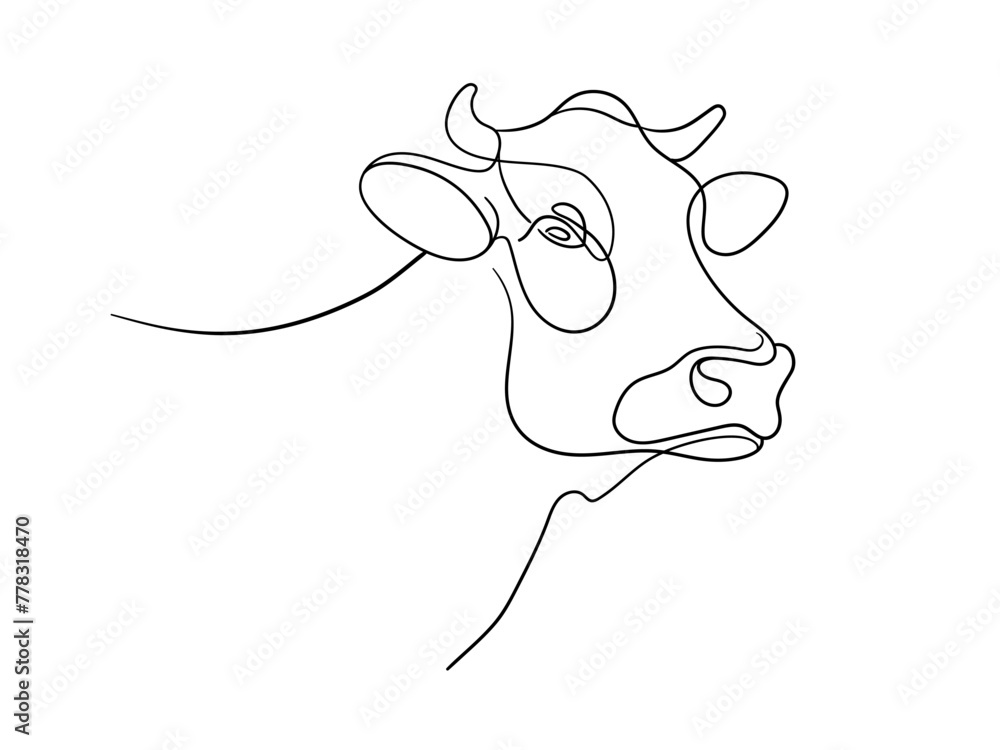 Cow continuous line art drawing isolated on white background. Animals ...