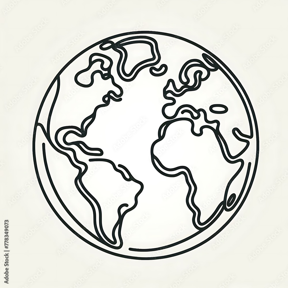 Continuous Earth line drawing symbol. World map one line art. Earth ...