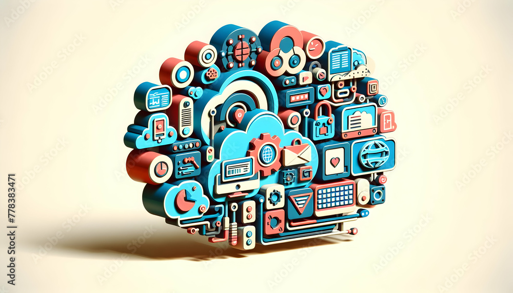 3d flat icon as Cyber Spectrum A spectrum of cyber elements showcasing ...