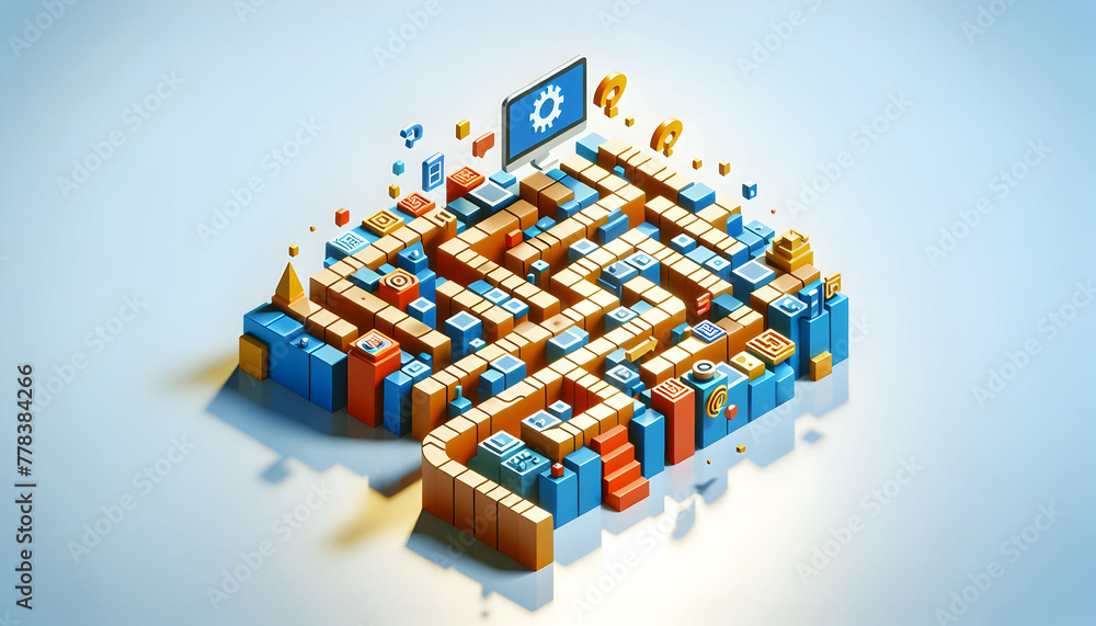 3d flat icon as Pixelated Pathways Pixelated pathways lead through a ...