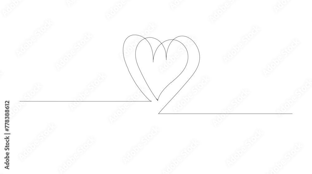 Continuous one line drawing of two hearts connected together in simple ...