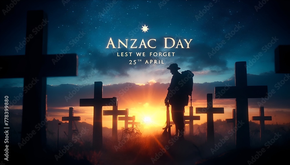 Anzac day background with a silhouette of a soldier standing solemnly ...